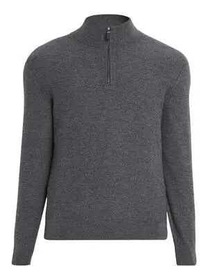 Zegna Cashmere Waffle-Knit Quarter-Zip Sweater Gray