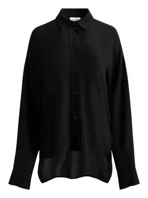 St. John Sharon Button Silk Crepon Blouse - Black