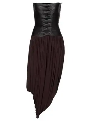 Alaïa Leather Bustier Draped Midi Dress - Multi