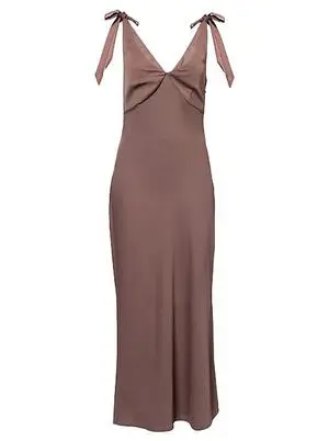 PRETTY LAVISH Piper Tie-strap Satin Midi Dress - Chocolate Brown