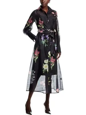 NANCY YANG Floral Sheer Midi Dress - Black