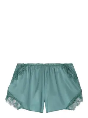 Kiki De Montparnasse Lace-trimmed Silk-satin Shorts - Blue
