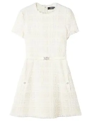 Versace Belted Metallic Cotton-blend Tweed Mini Dress - White