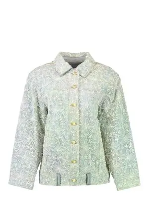 Aje Floral-embroidered Denim Jacket - Blue