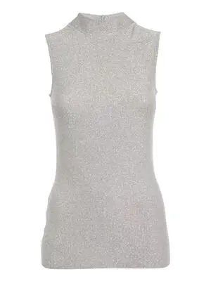 REISS Knit High-neck Top - Silver