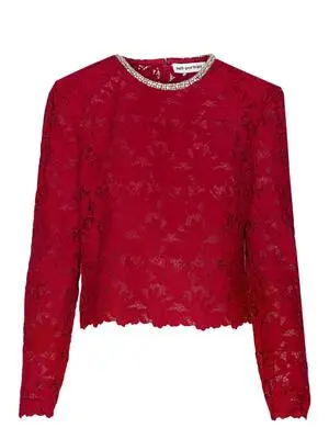 SELF-PORTRAIT Lace Blouse With Crystal Collar - Red