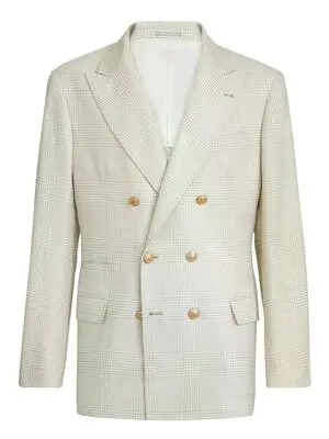 Brunello Cucinelli Prince Of Wales-pattern Double-breasted Blazer - Neutrals