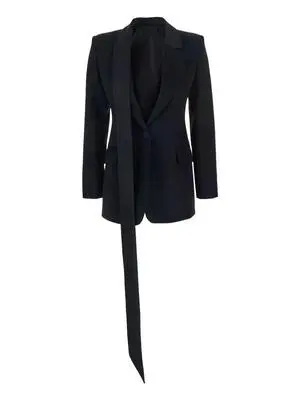 Attico Lapel Tie Virgin Wool Jacket - Black
