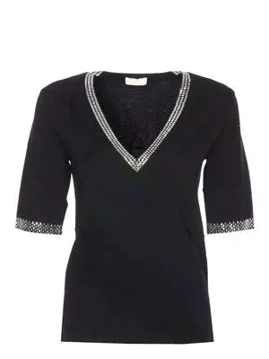 Liu Jo Crystal-embellishment V-neck T-shirt - Black