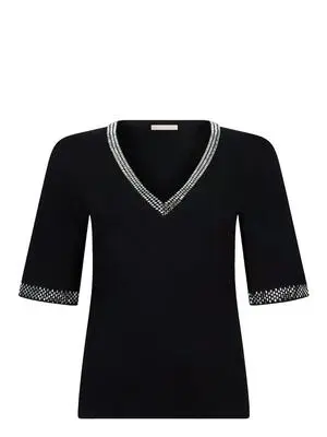 Liu Jo Crystal-embellishment V-neck T-shirt - Black