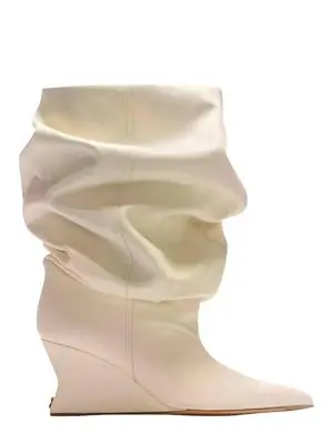 Balmain 75mm Slouchy Wedge Ankle Boots White