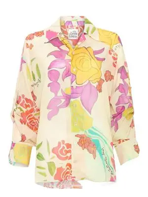 DONDE ESTEBAN Floral Print Cotton Shirt - Neutrals