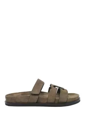 Tory Burch Ines Logo Suede Sandals - Brown