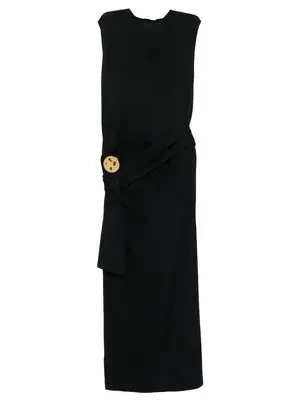JIL SANDER V-neck Draped Maxi Dress - Black