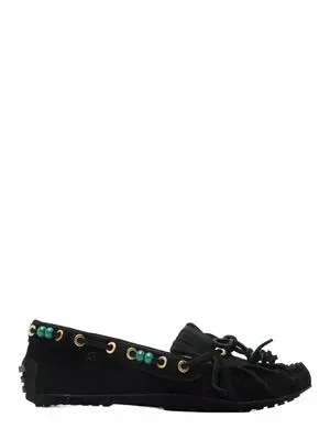 Farm Rio Beaded Fringed Loafers - Black