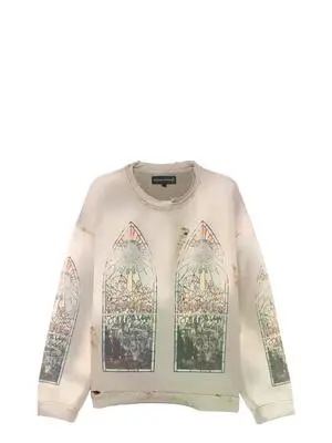 WHO DECIDES WAR BY EV BRAVADO Graphic Distressed Crew-neck - Neutrals