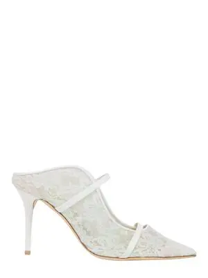 MALONE SOULIERS 85mm Lace-panel Stiletto Mules - White
