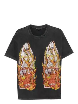 WHO DECIDES WAR BY EV BRAVADO Rhinestone Flame T-shirt - Black