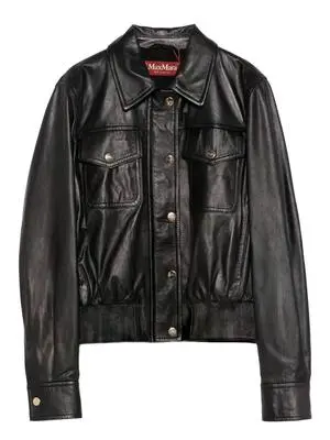 Max Mara Button-fastening Leather Jacket - Black