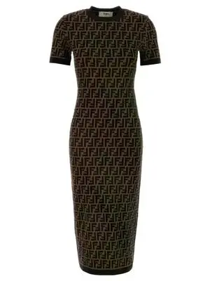 Fendi Fitted Jacquard Mini Dress - Brown