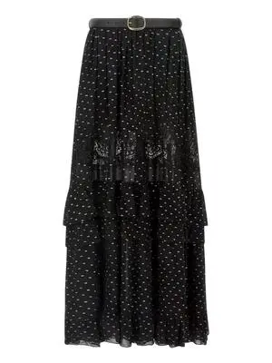 SELF-PORTRAIT Chiffon Lace Maxi Skirt - Black
