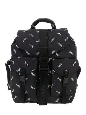 GANNI Logo-print Buckle Backpack - Black