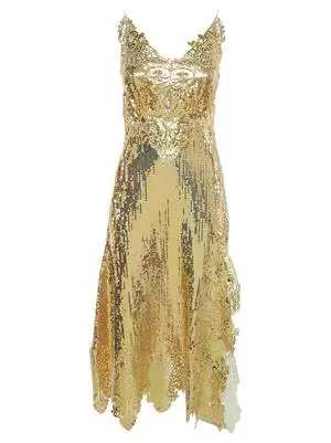 Rabanne Sequined Sleeveless Midi Dress - Gold