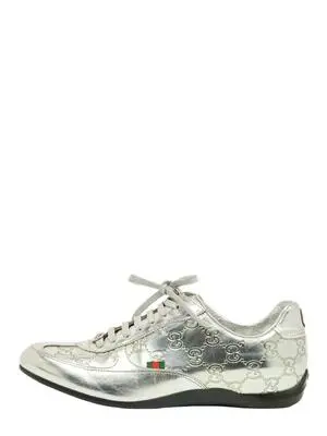 Gucci Monogram Leather Sneakers - Silver