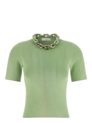 Rabanne Embellished-collar Ribbed T-shirt - Green