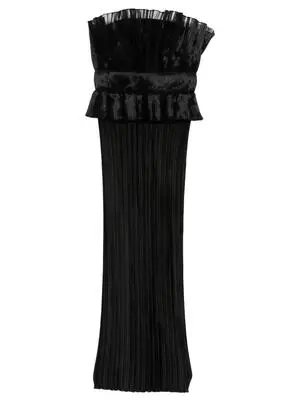 L'IDEE Ruffled Pleated Midi Dress - Black