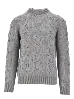 GALLIA Cable-knit Crew-neck Sweater - Grey
