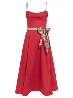 Zimmermann Linen Rebellion Tuck Midi Dress - Red