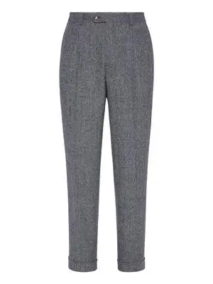 Brunello Cucinelli Wool-Cashmere Leisure Fit Trousers Blue