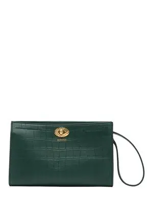 Burberry Lambskin Croc-embossed Cotswolds Pouch - Green