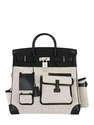 FWRD RENEW Hermes Evercalf Toile Cargo Birkin 40 Handbag - Black,light Grey