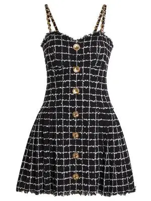 Balmain Checked Tweed Mini Dress - Black And White