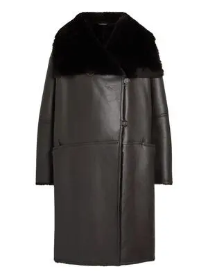 TOTEME Panelled Shearling Wrap Coat - Dark Brown