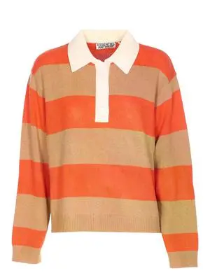 Essentiel Antwerp Striped Buttoned Polo Top - Orange