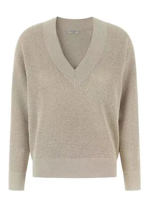 Brunello Cucinelli Openwork V-neck Sweater - Neutrals