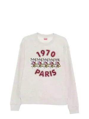 Kenzo Crew-neck Sweatshirt With Graphic Embroidery - Grey