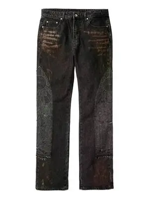 WHO DECIDES WAR BY EV BRAVADO Appliqué Frayed Jeans - Black