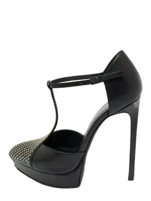 Saint Laurent Leather Platform T-bar Pumps - Black