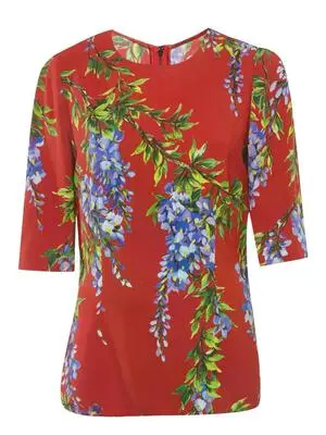 Dolce & Gabbana Floral Crepe Top - Red