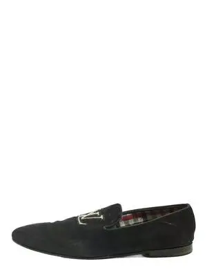 LOUIS VUITTON Embroidered Suede Loafers - Black