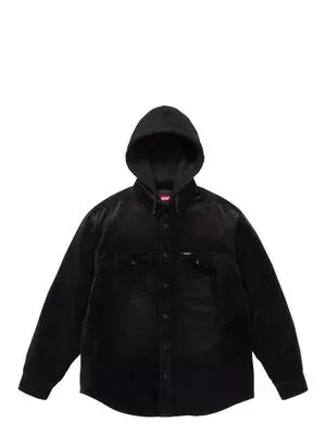 Supreme Quilted Hooded Velvet Shirt Jacket - Black