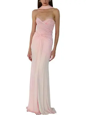 THE NEW ARRIVALS ILKYAZ OZEL Amanda Heart-neck Gown - Pink