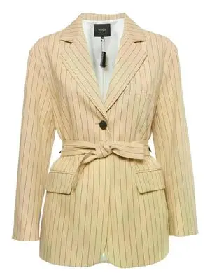 Maje Striped Belted Blazer - Neutrals