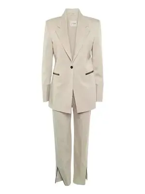 LILI BLANC Leather Trim Suit - Neutrals