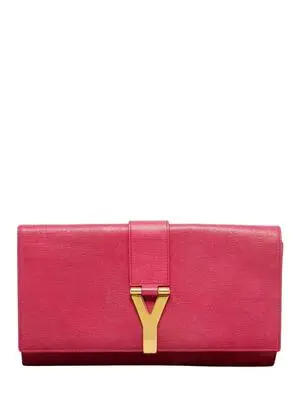 Saint Laurent Leather Logo Clutch - Pink