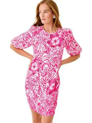 Lilly Pulitzer® Lorraine Beaded Stretch Dress - Sun Shell Pink Crossgrain Festive Fronds